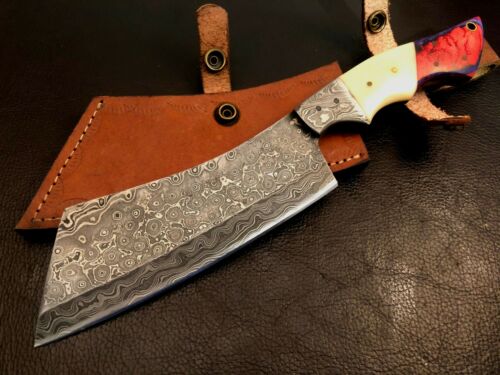 Handmade Damascus Steel Hatchet Axe Leather Sheath Functional Dh14