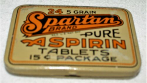 VINTAGE SPARTAN BRAND PURE ASPRIN TABLETS TIN / PETERSBURG VIRGINIA ...