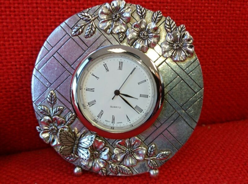 RARE SILVER SCENES~WALES BUTTERFLY FLORAL ART NOUVEAU STYLE ALARM CLOCK ...