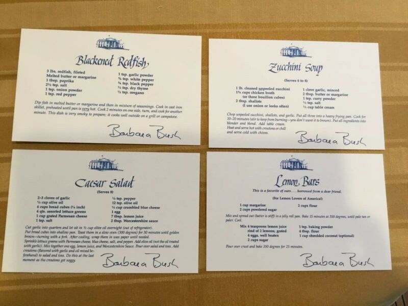 Set Of 4 Recipe Cards - First Lady Barbara Bush White House -- Antique ...