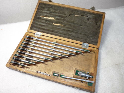 Vintage Mitutoyo 141-133 Inside Micrometer Set 2 - 12" Complete with Wooden Case -- Antique ...