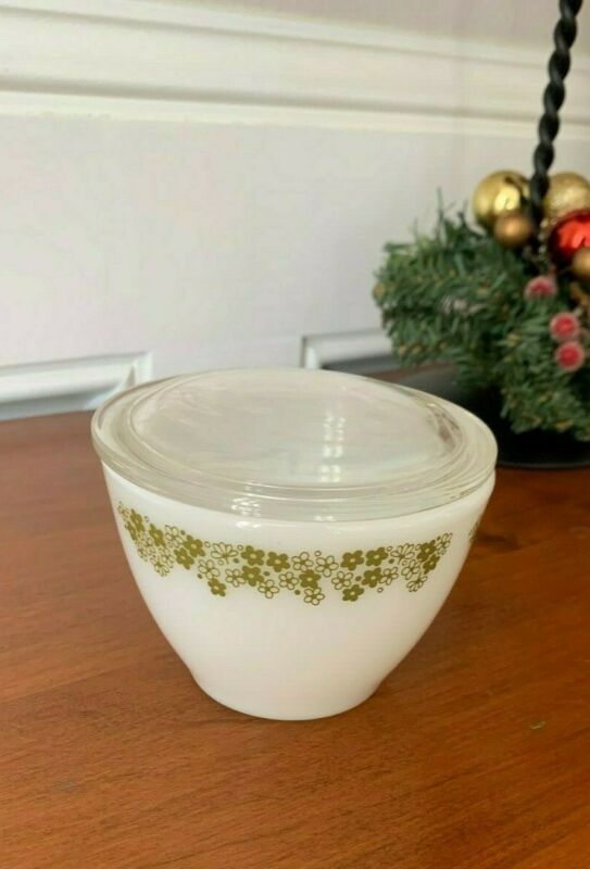 Corning Pyrex Spring Blossom Green Crazy Daisy Sugar Bowl with Clear ...