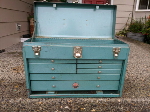 Vintage Waterloo Industrial Machinist 7 Drawer Toolbox Tool Chest Green ...