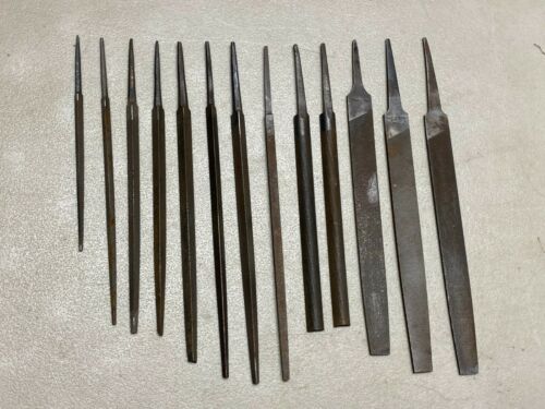 13 Small Machinist Jewelers Files Johnson Nicholson etc flat half round ...