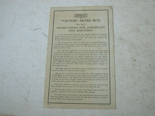 Stanley "Victor" 50 1/2 Mitre Miter Box Saw Insructions Sheet ...