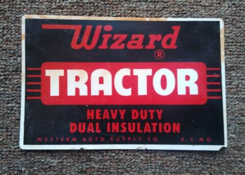 Vintage Western Auto "WIZARD" TRACTOR Small Plastic SIGN...COOL ...