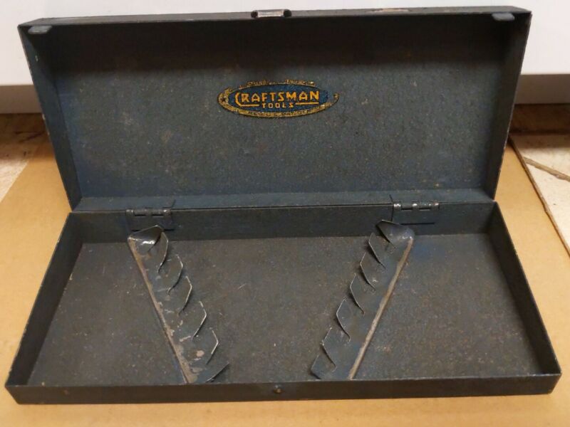 Vintage Early CRAFTSMAN Metal Open End Box Wrench Metal Tool Case Box w ...
