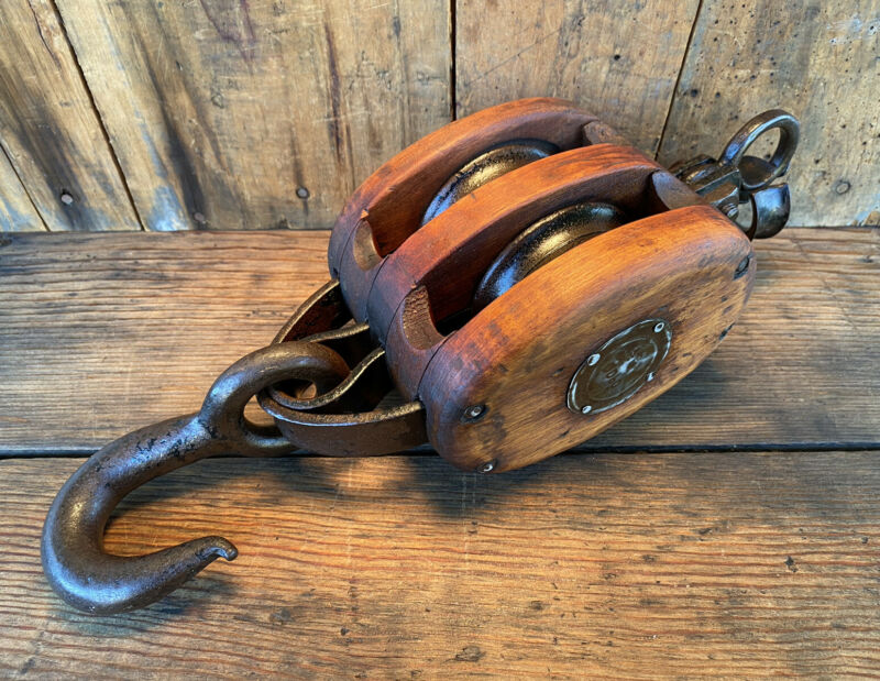 Vintage Cast Iron and Wood Double Block and Tackle Pulley ~ Vintage ...