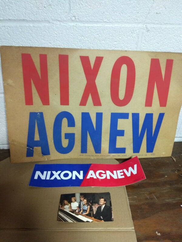 Richard Nixon Agnew Political Campaign Poster Sign + Bumper Sticker ...