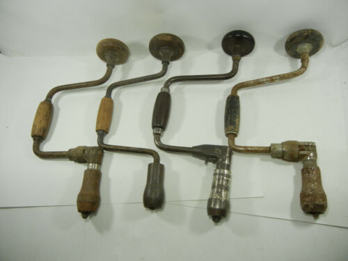 Lot of Antique Vintage Wood Handle Bit Brace Hand Drill Fixed & Ratchet ...