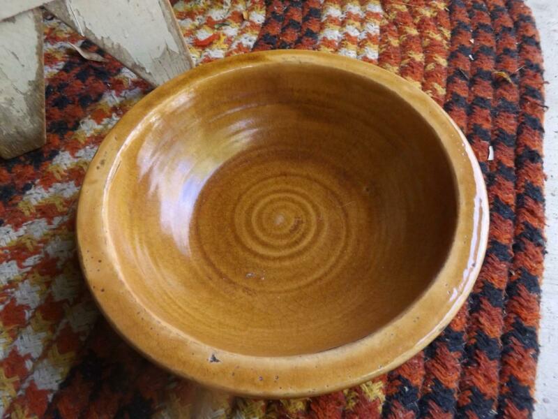 Old Primitive Vintage or Antique Hand Thrown Redware Pottery Bowl 10 3/ ...