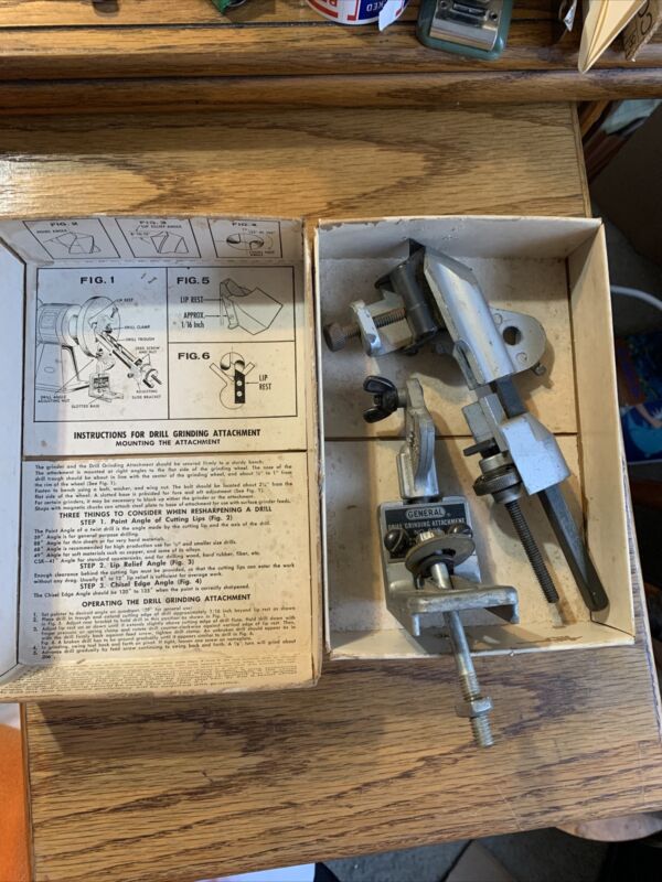 DRILL GRINDING ATTACHMENT, VINTAGE, GENERAL NO. 825, IN BOX W ...