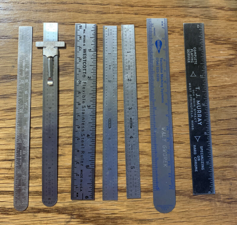 Vtg Machinist 6" Ruler Lot of 7 Metal Pocket General Dunlap GEI Guco ...