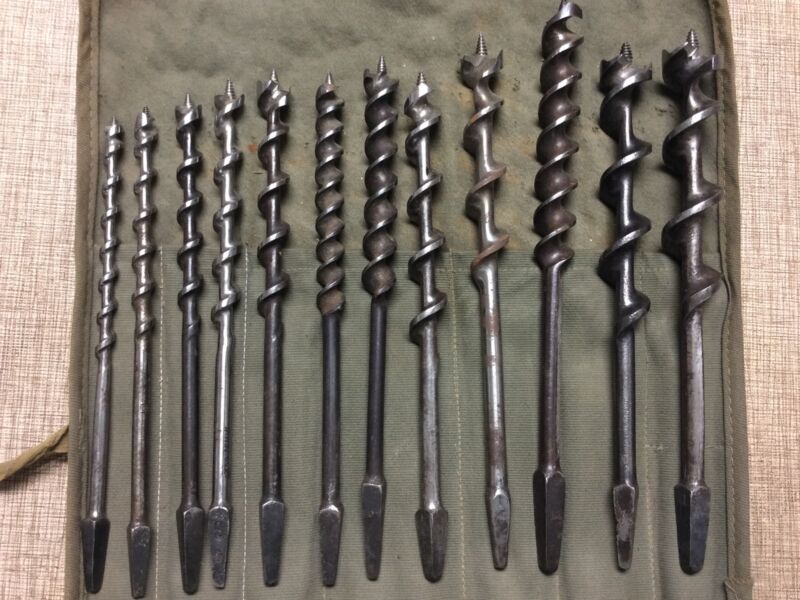 Lot of 12 Auger Bits - Various Brands And Sizes With Storage Pouch ...