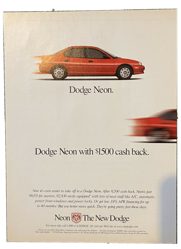 Dodge Neon Ad $1500 Cash back -- Antique Price Guide Details Page