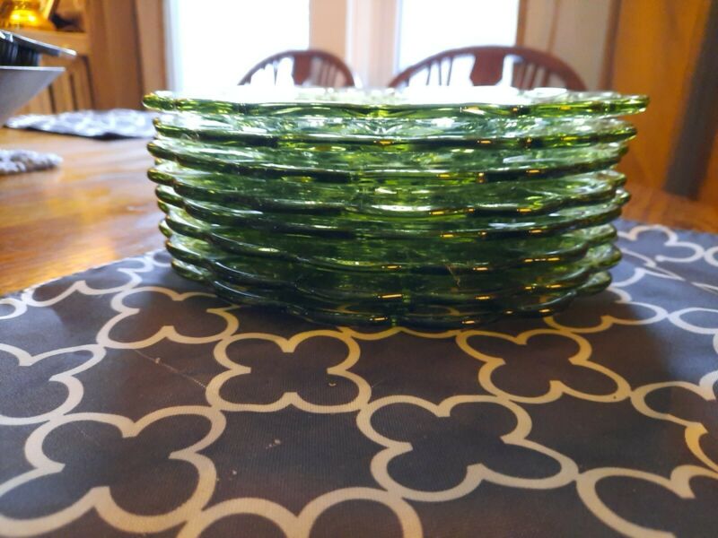 Set Of 8 Vintage Green Glass Salad Plates Antique Price Guide Details Page