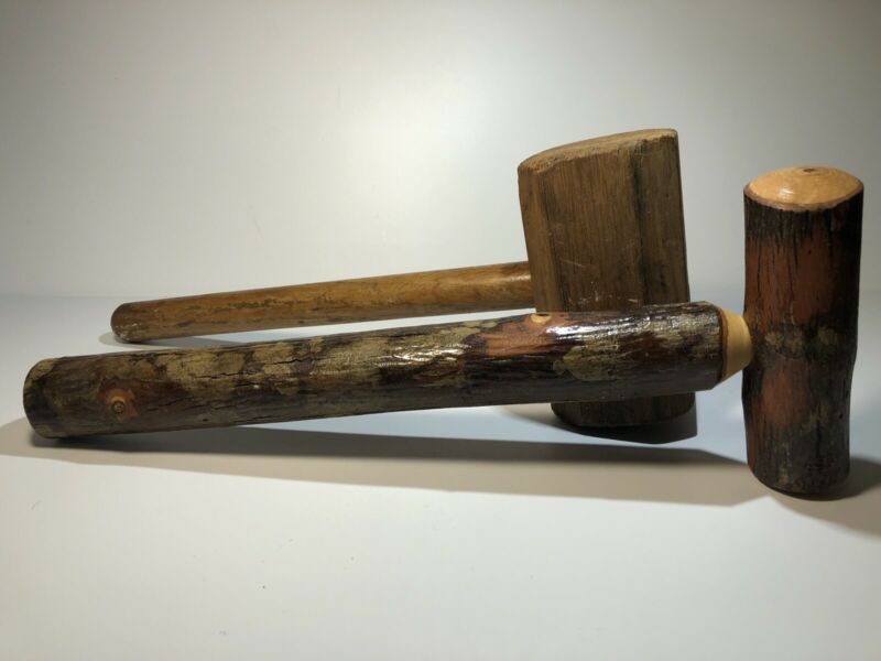 Vintage Primitive Handmade Wood Mallets Hammer Rustic Wood Working Tool ...