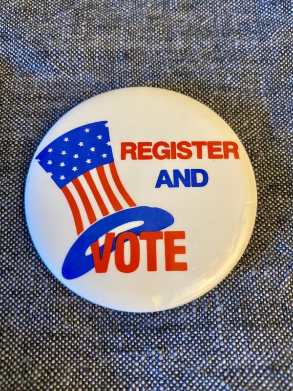 Vintage 1980''s Register and Vote Red White & Blue Campaign Button ...