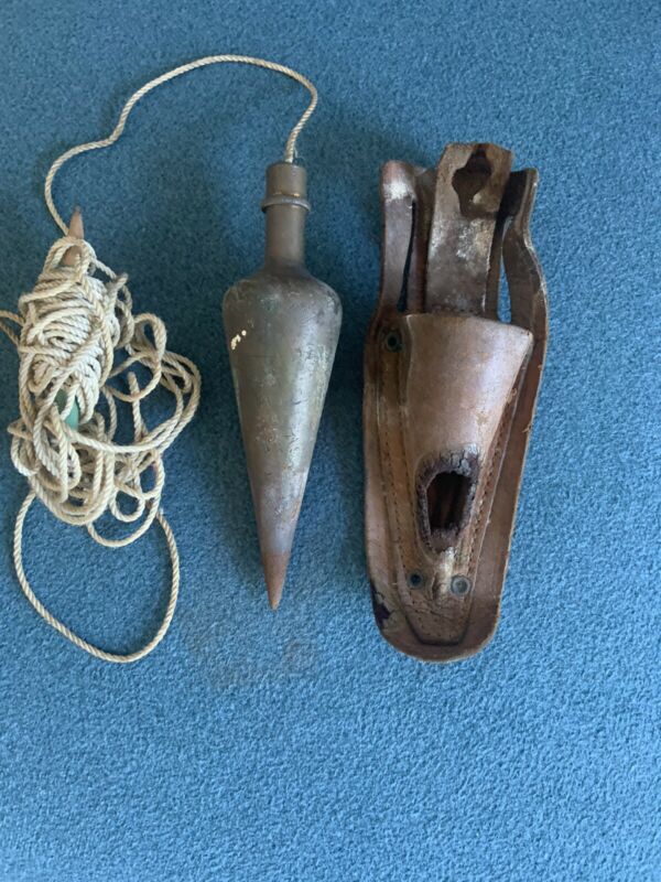 Vintage Brass Plumb Bob Pendulum With Brown Leather Holster -- Antique ...