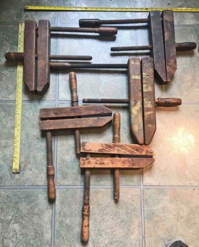 5 Antique Carpenter Wood Clamps Hand Screw Thread Woodworking Tool 14 16" Bliss -- Antique Price ...