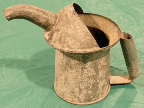 Primitive Old 1910''s 1 qt Galvanized Tin Antique Oil Pitcher w/Spout ...