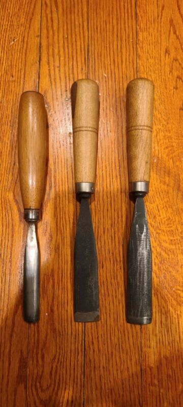 3 Vintage Henry Taylor Wood Chisels Gouge 1" And 5/8" England ...