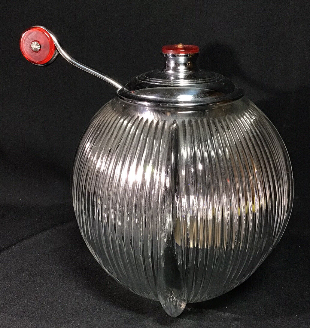 ART DECO GLASS PUNCH BOWL WITH RED LUCITE KNOB AND LADLE -- Antique ...