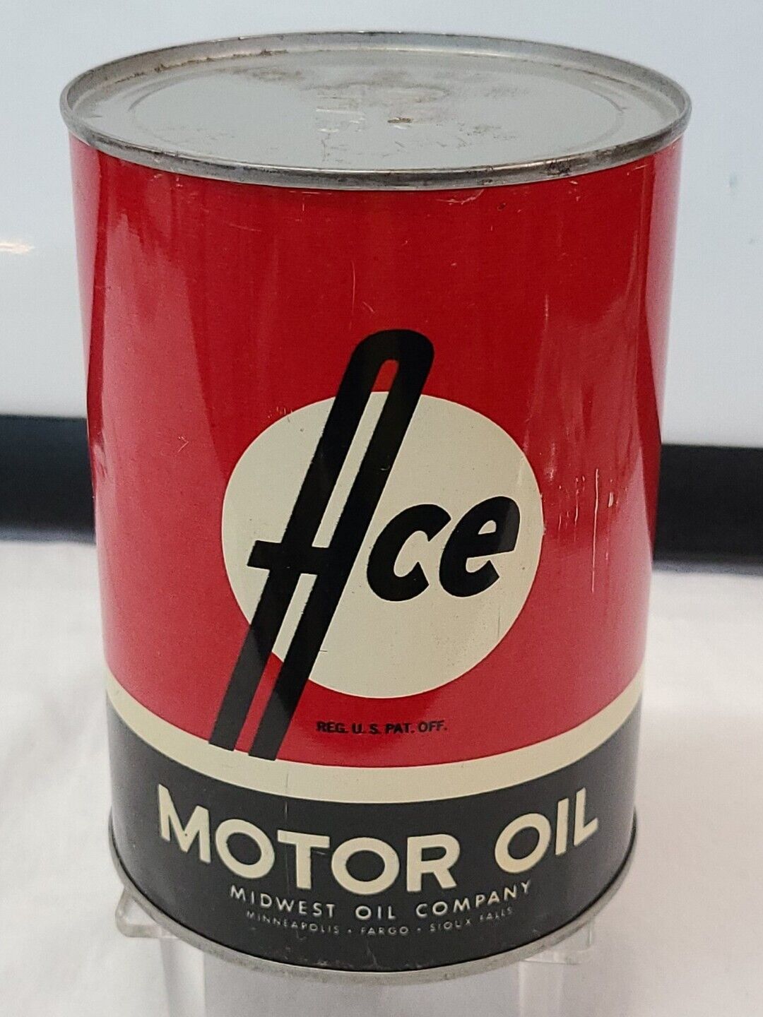 Vintage Original ACE Advertising Metal Motor Oil Can 1 Quart Midwest ...