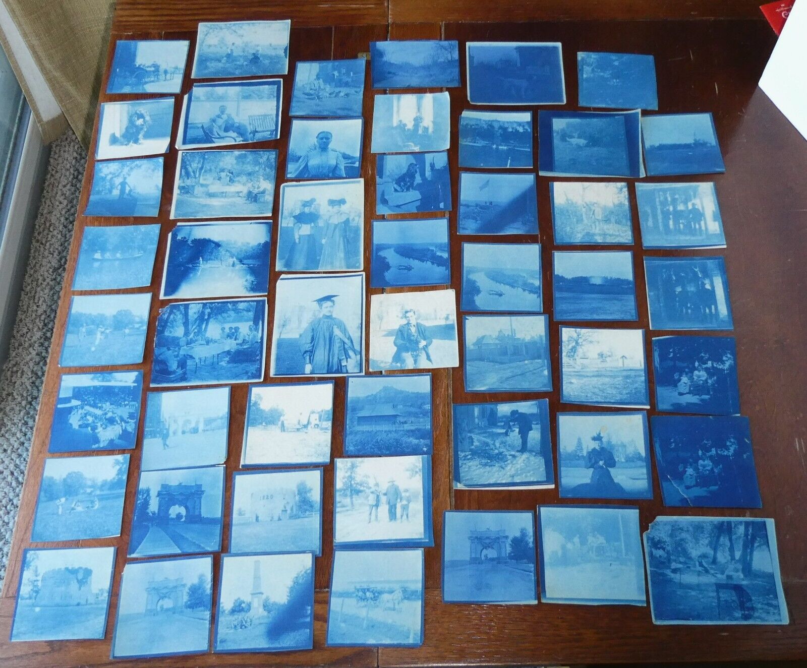 Lot of 51 Antique Vintage Cyanotype Photos Horse Buggy Dogs People Boat ...
