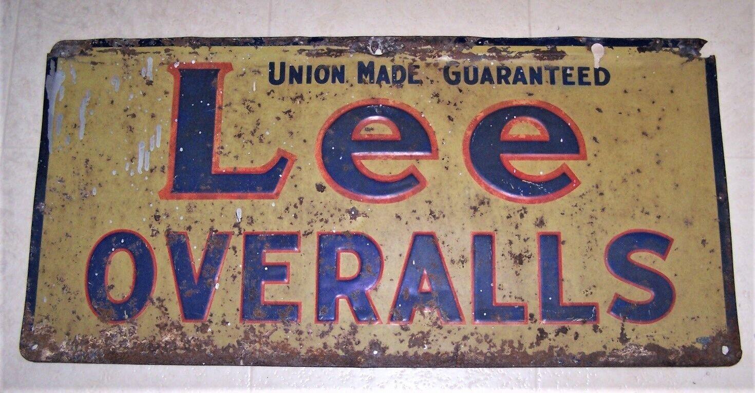 Nice Original Vintage Antique Embossed Tin Sign Lee Overalls 1930s Blue ...