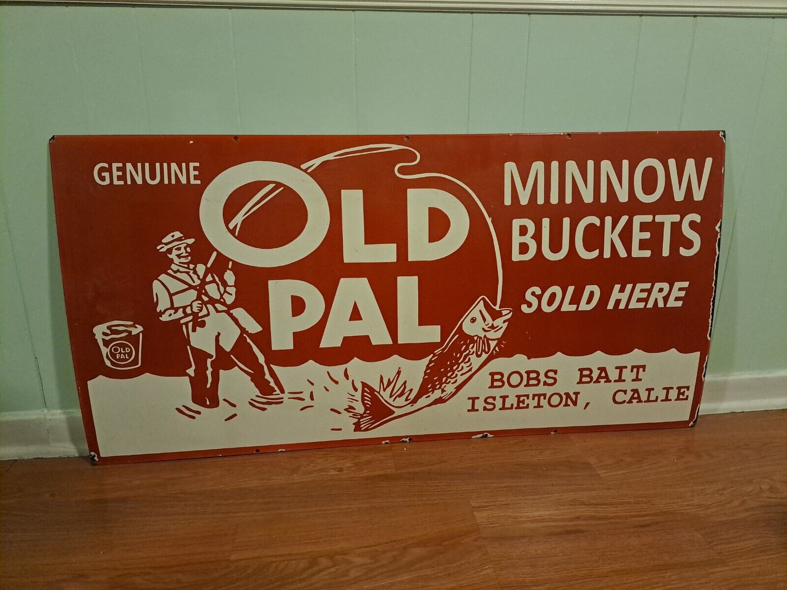 Vintage Old Pal Minnow Buckets Porcelain Sign Nice Fishing Camping ...