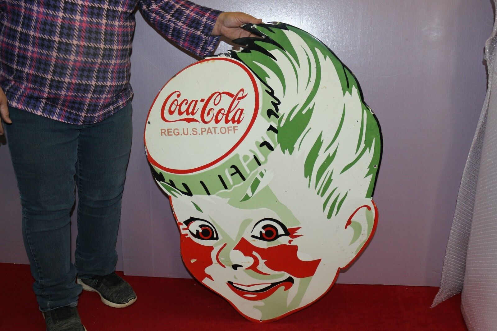 Large Coca Cola Sprite Boy Soda Pop 3634 Porcelain Metal Sign -- Antique Price Guide Details Page