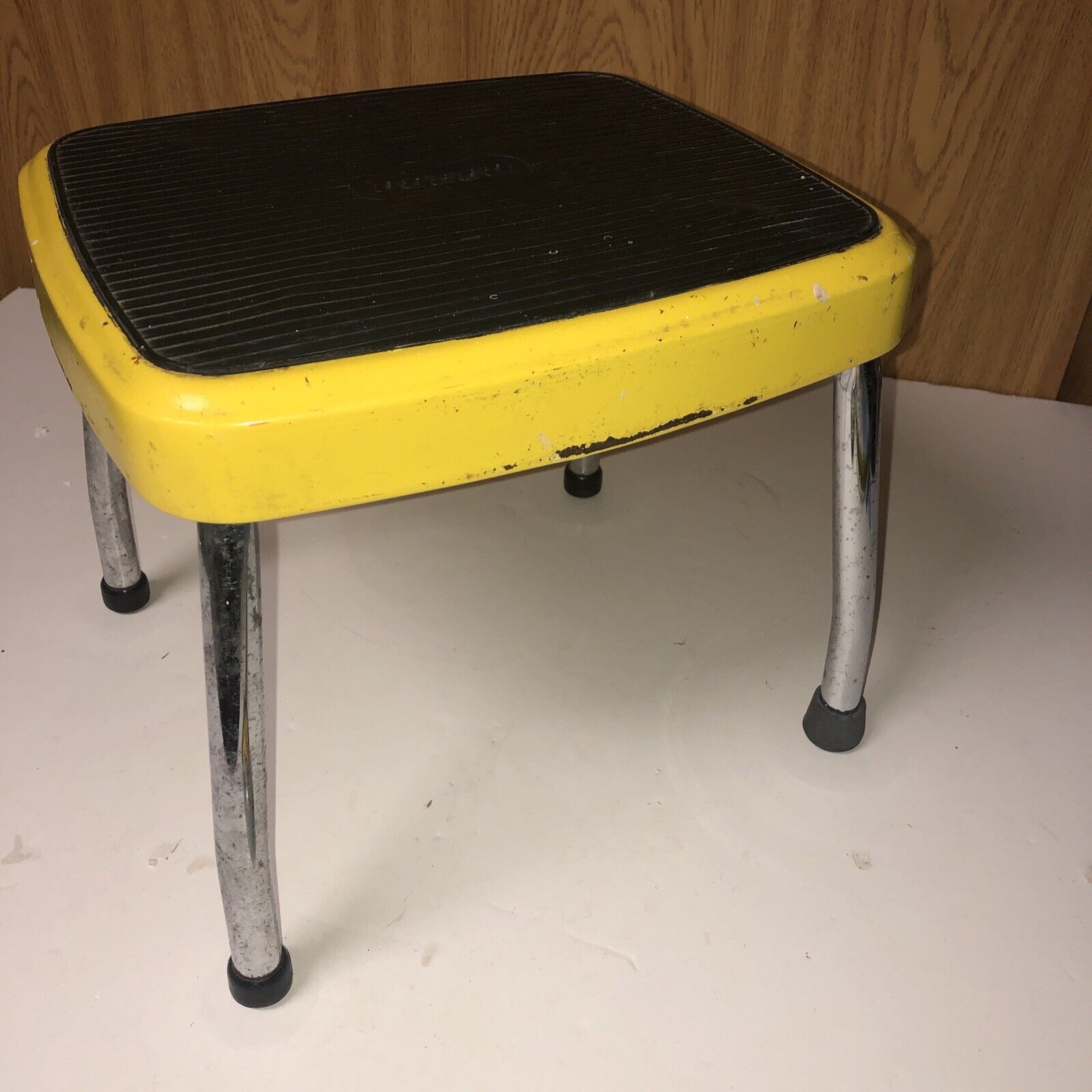 Vintage Metal Cosco Step stool YELLOW One Step Chrome Legs -- Antique ...