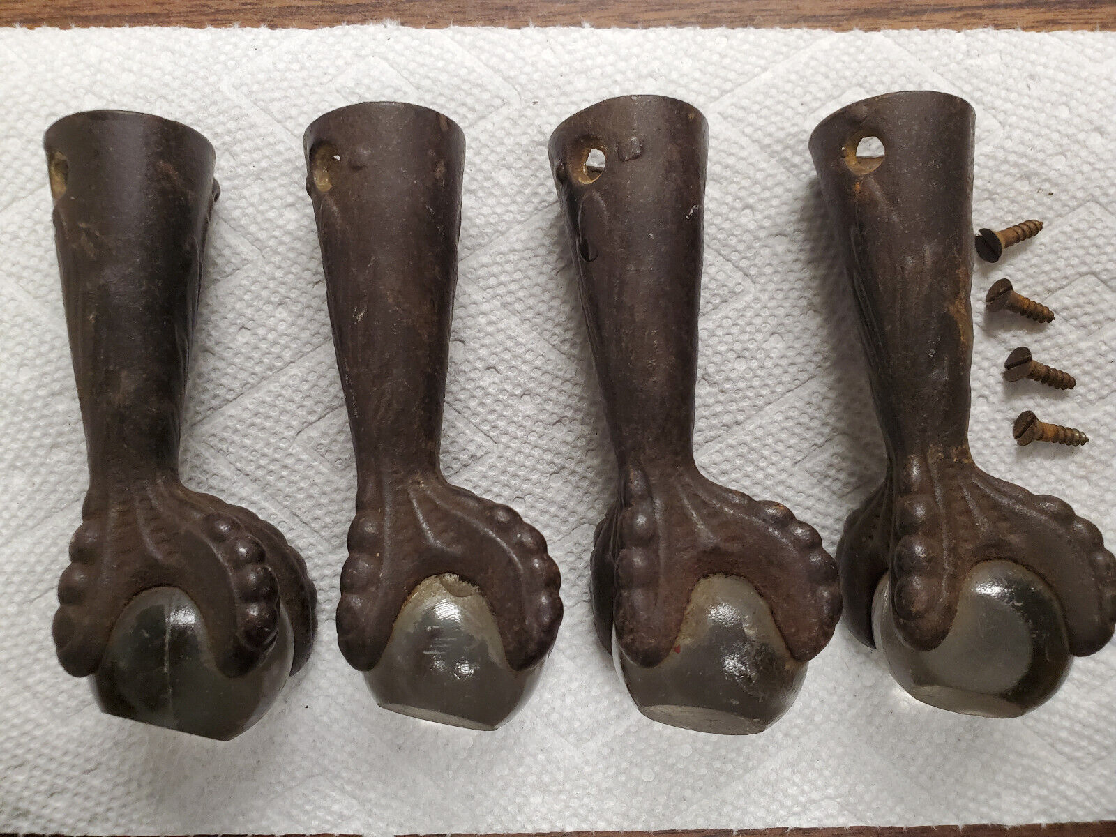 4 Vintage Cast Iron Eagle Talon Claw Glass Ball Piano Stool Feet with ...