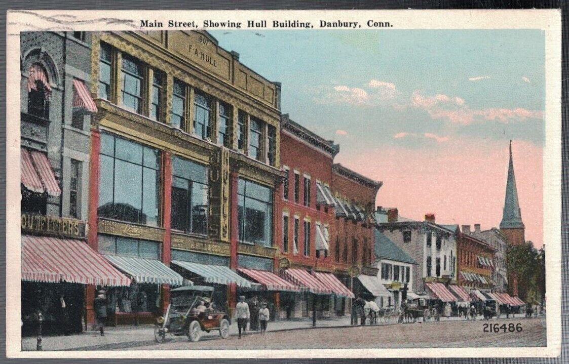 ANTIQUE 1920S MAIN STREET HULL BUILDING DANBURY CONNECTICUT POSTCARD ...