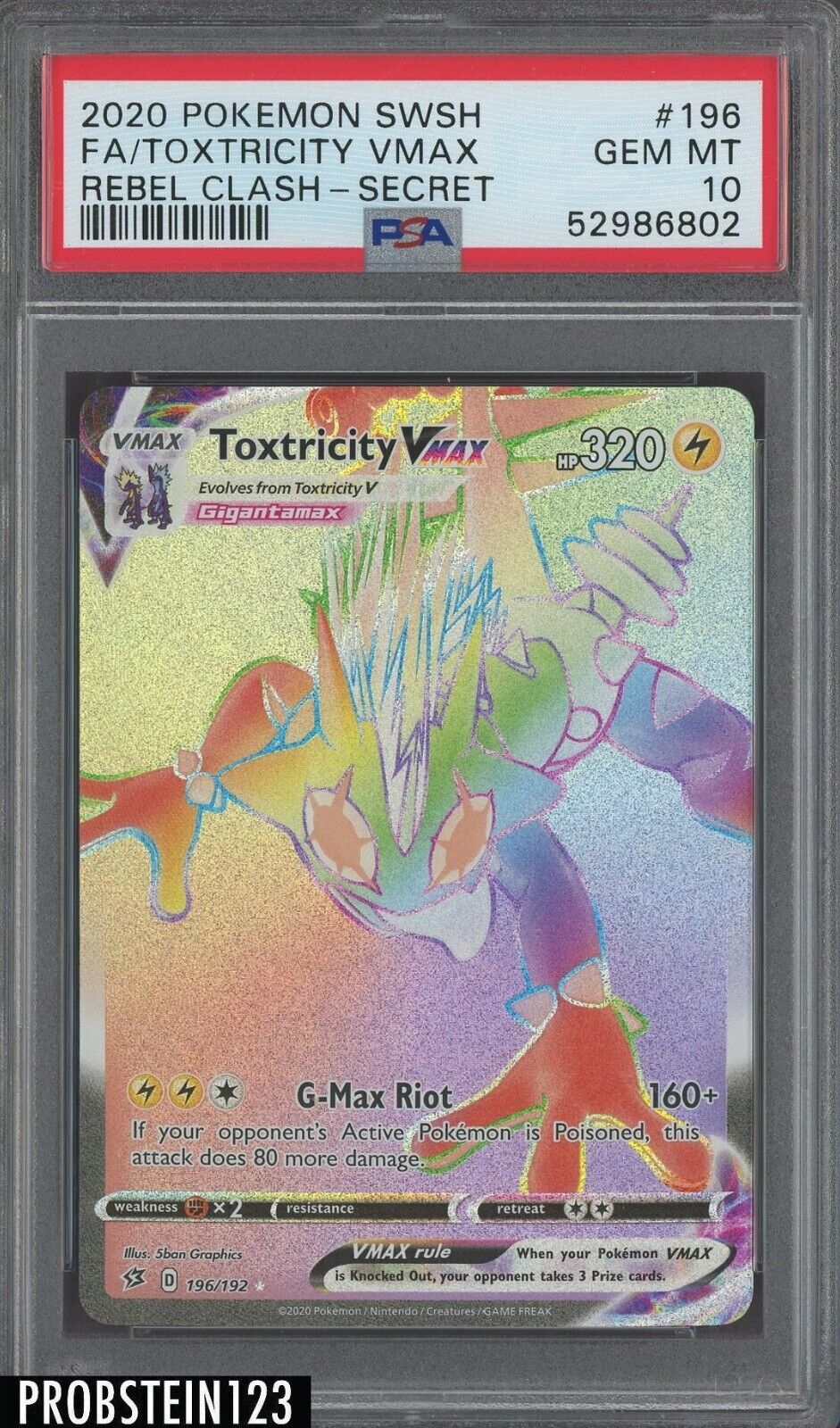 2020 Pokemon Swsh Rebel Clash Secret 196 Fa Toxtricity Vmax Psa 10 Gem