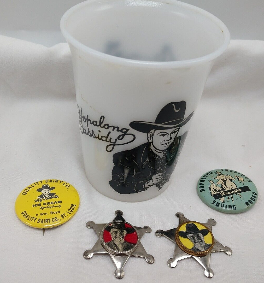 1950s Hopalong Cassidy Milk Glass Pinbacks Star Badges Antique Price Guide Details Page