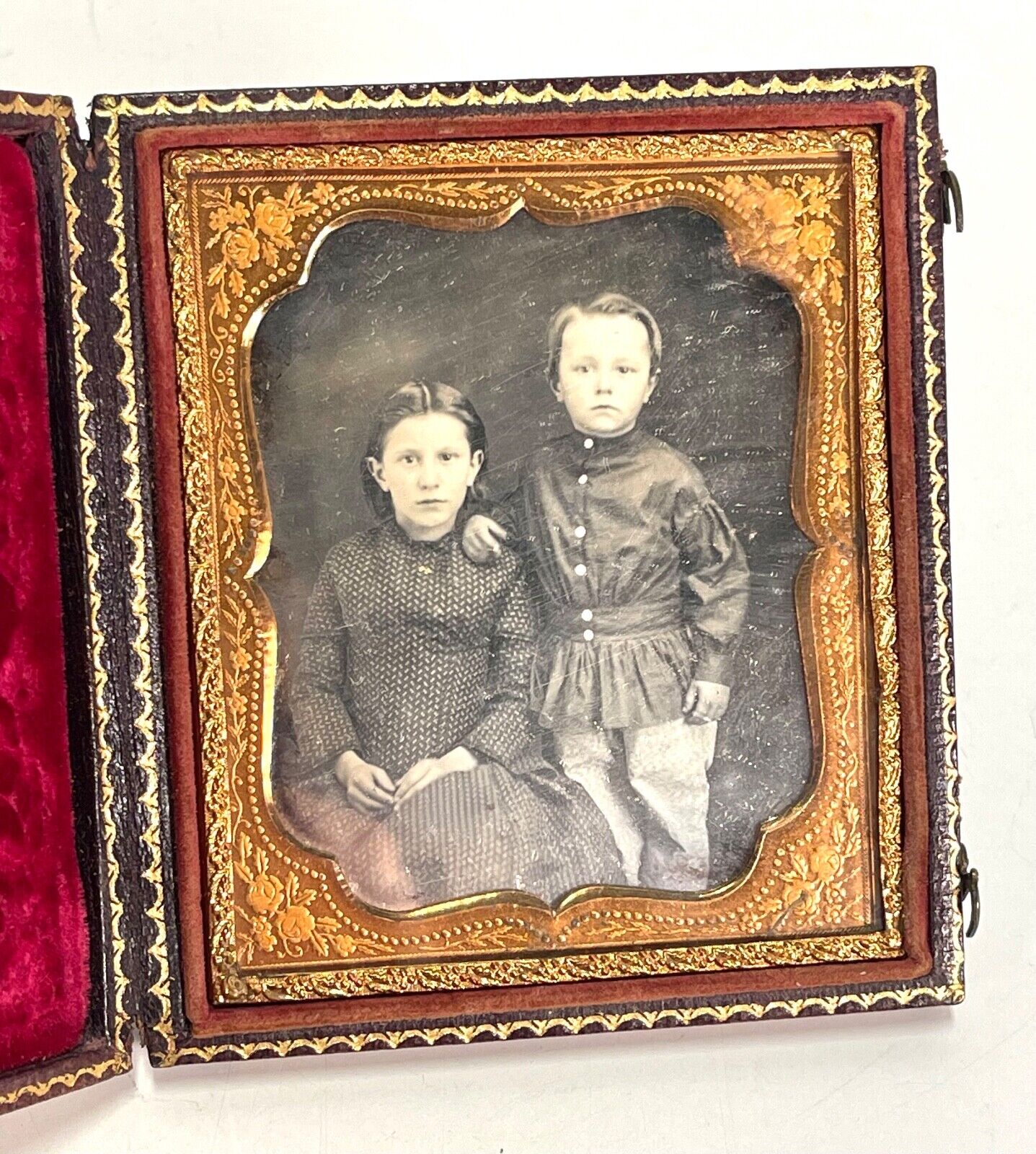 Antique Daguerreotype Ambrotype Tintype In Leather Case Antique
