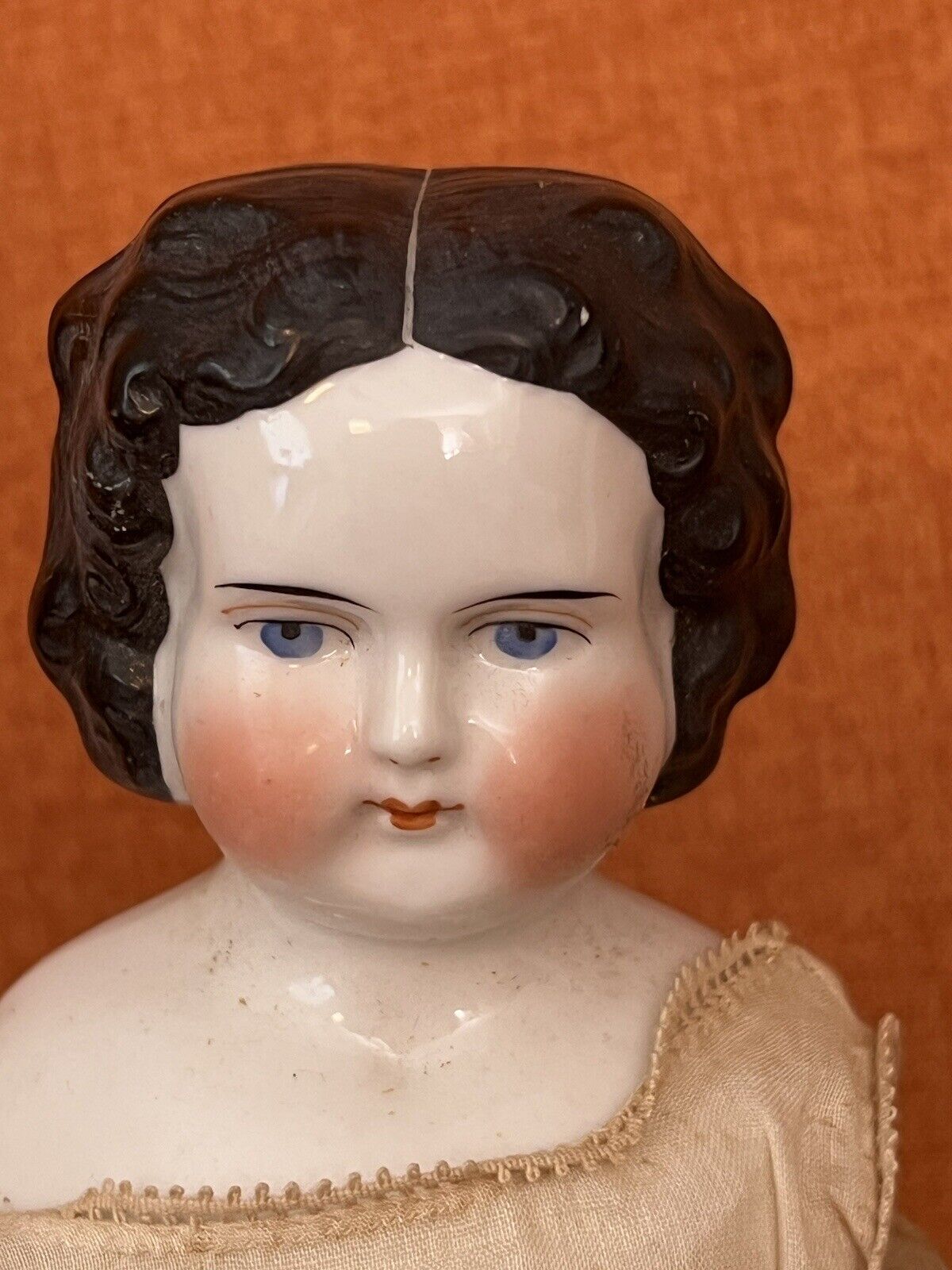 Antique German Marked 2 Black Haired China Head Doll On Cloth Body Tlc